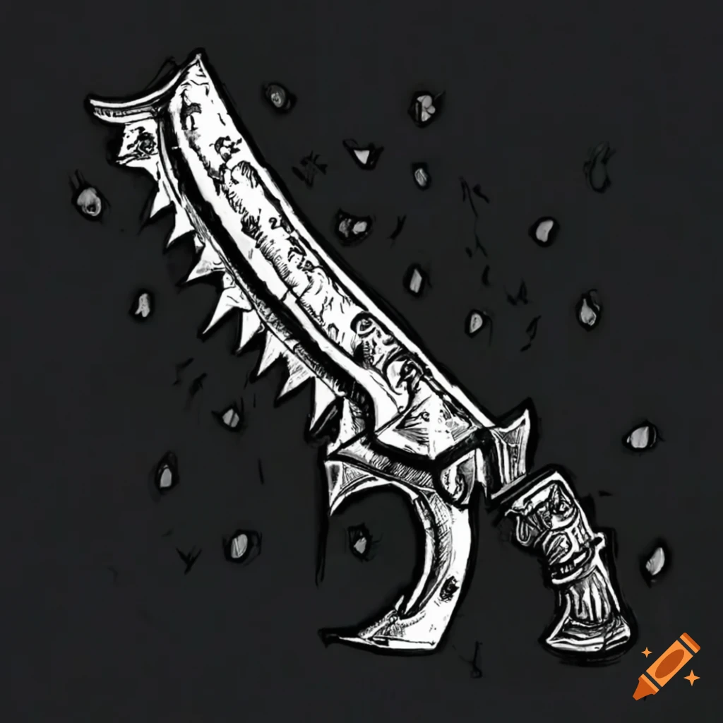 Intricately detailed Bloodborne-inspired ink drawing of a serrated ...