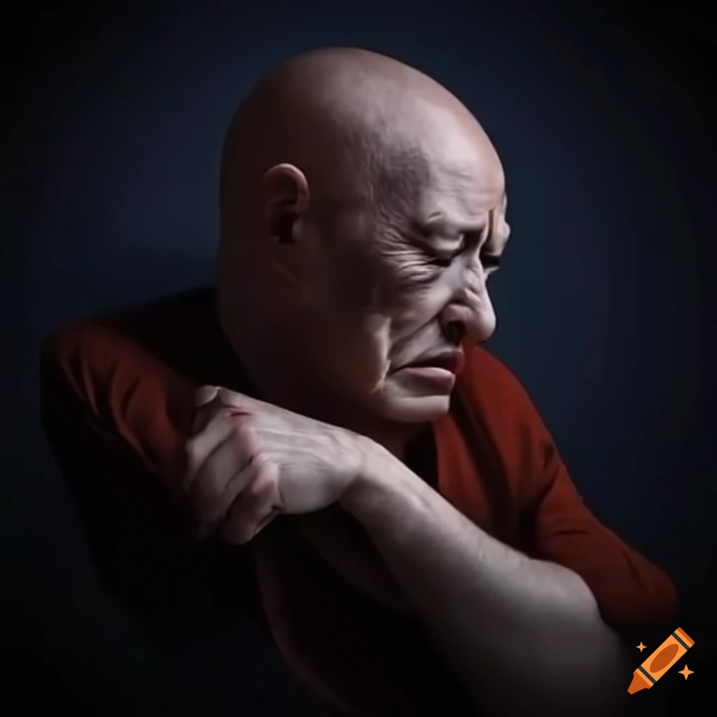 Man crying with hand on knees on Craiyon