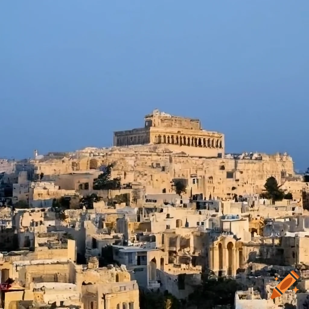 Athens cityscape in classical architecture style with reconstructed ...