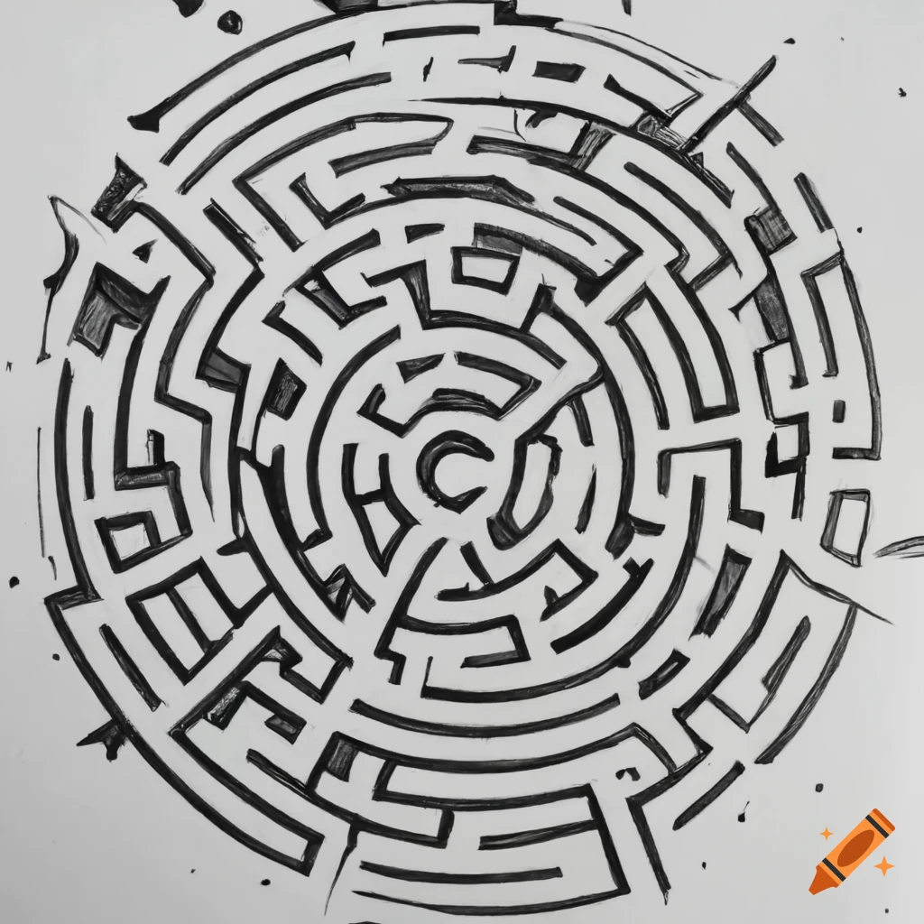 Detailed maze drawing on paper on Craiyon