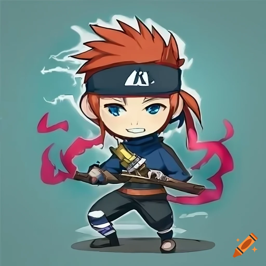 Cute red-haired lightning ninja holding an ace of spades in anime style ...