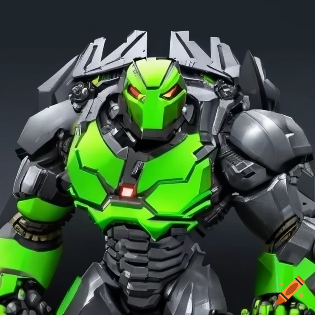 Mecha in black and lime green colors inspired by the hulk buster style ...