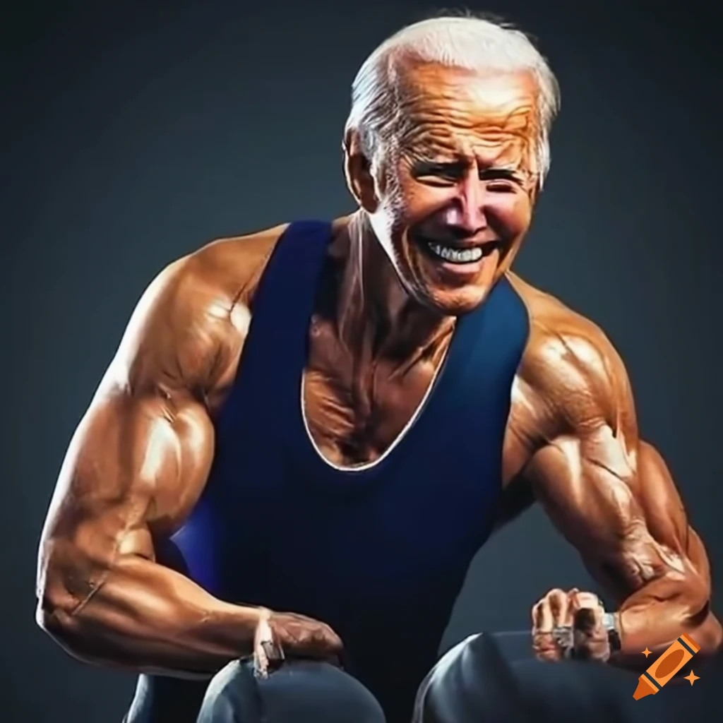 Joe Biden with impressive muscles in a gym on Craiyon