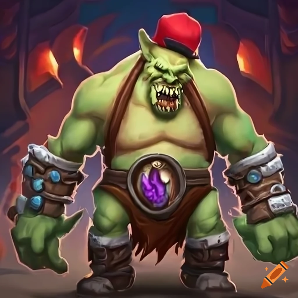 Hearthstone ogre with red baseball hat on Craiyon