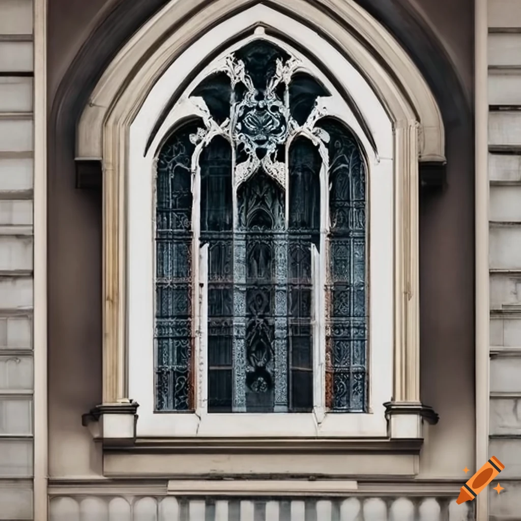 Window in a hybrid art deco and gothic style on Craiyon