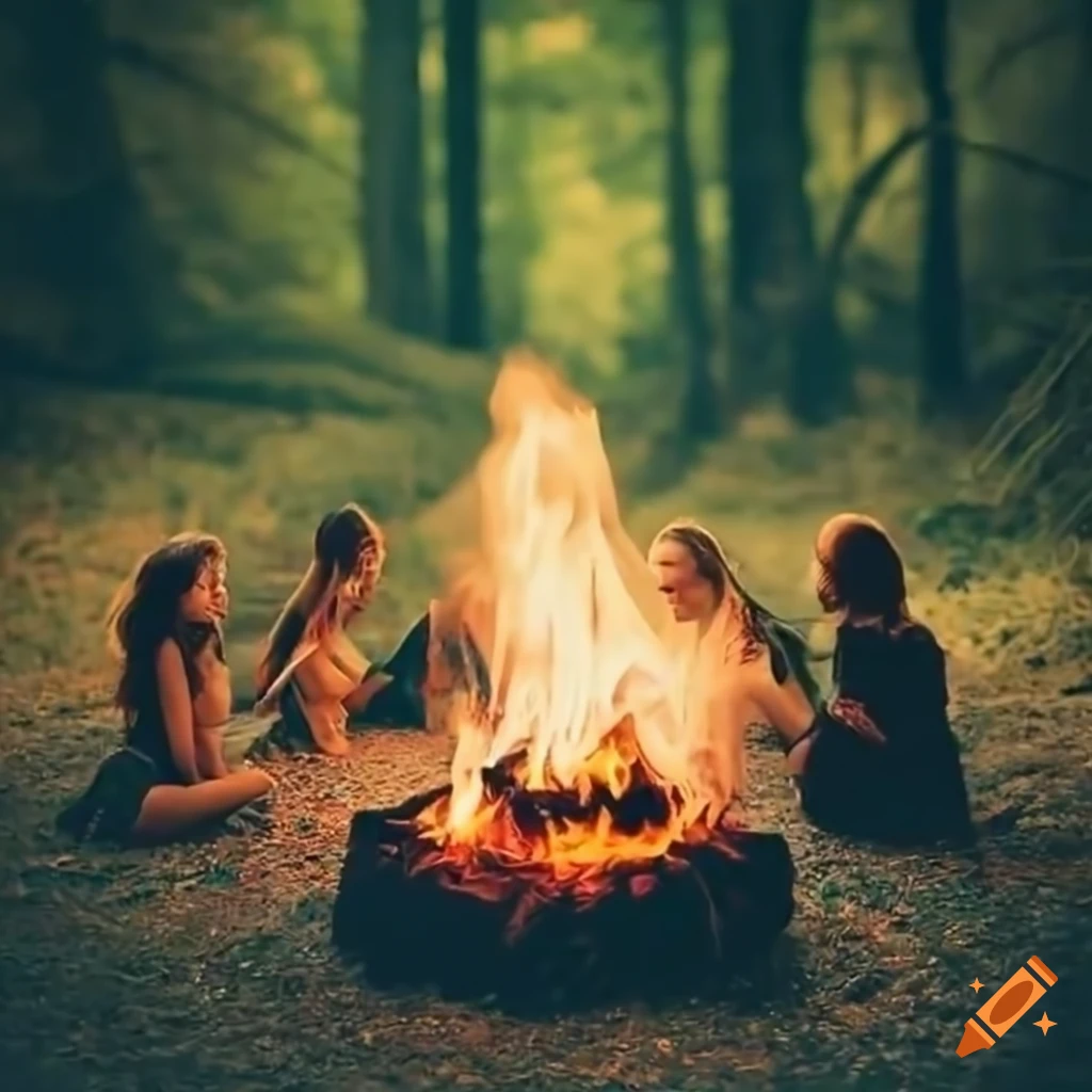 Mystical storytelling session around a campfire in a forest setting on Craiyon