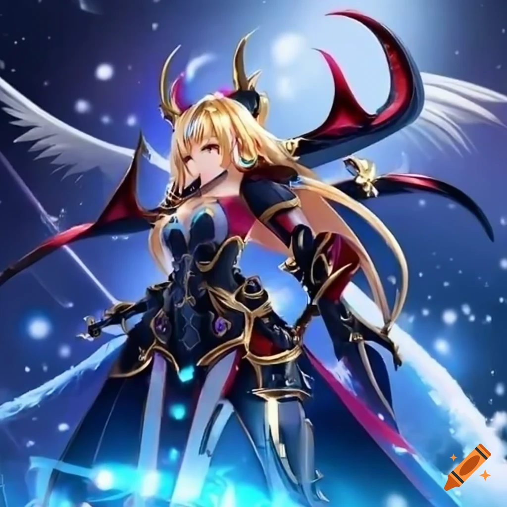 Anime characters in a fantastical setting with celestial beings and ...