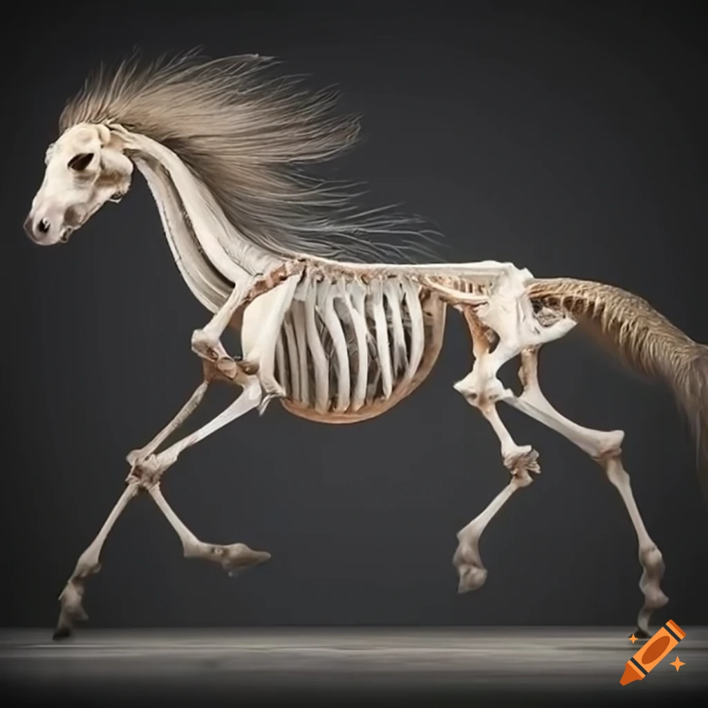 Realistic anatomical art showing galloping horse's skeletal structure ...