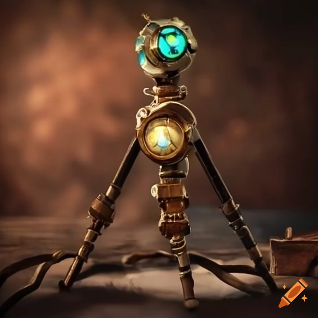 Steampunk fantasy tripod powered by magic stones on Craiyon