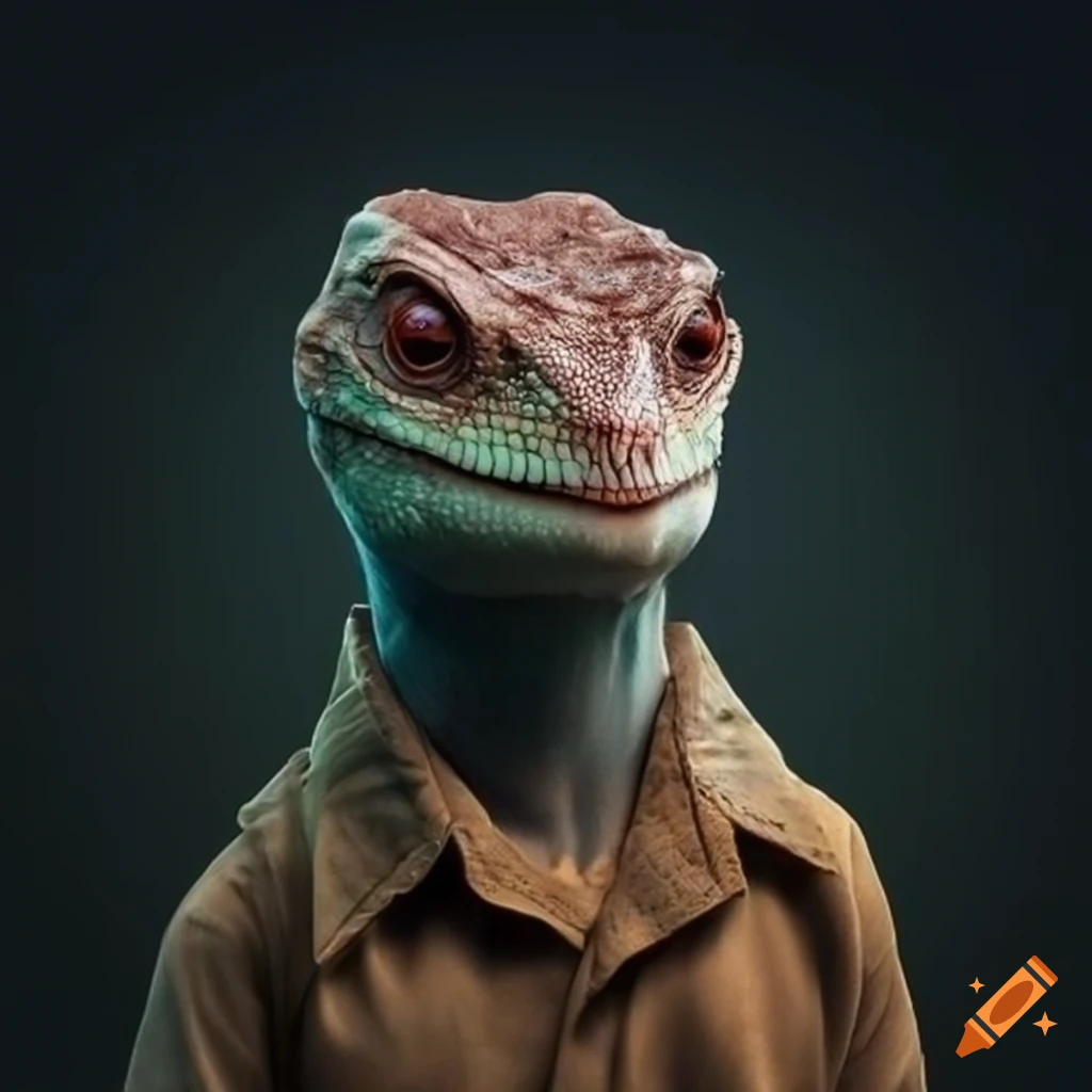 Reptile-like extraterrestrial creature in clothes portrait on Craiyon