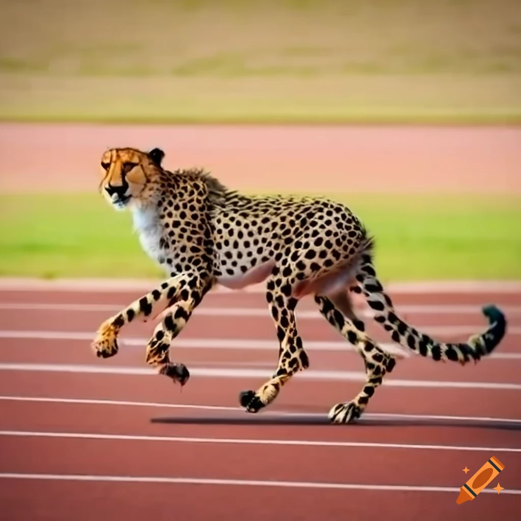 Cheetah running on a track and field track on Craiyon