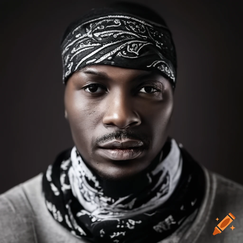 Stylish african american man with black bandana in close up on Craiyon