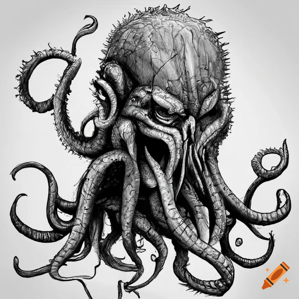 Angry angular cthulhu line drawing on Craiyon