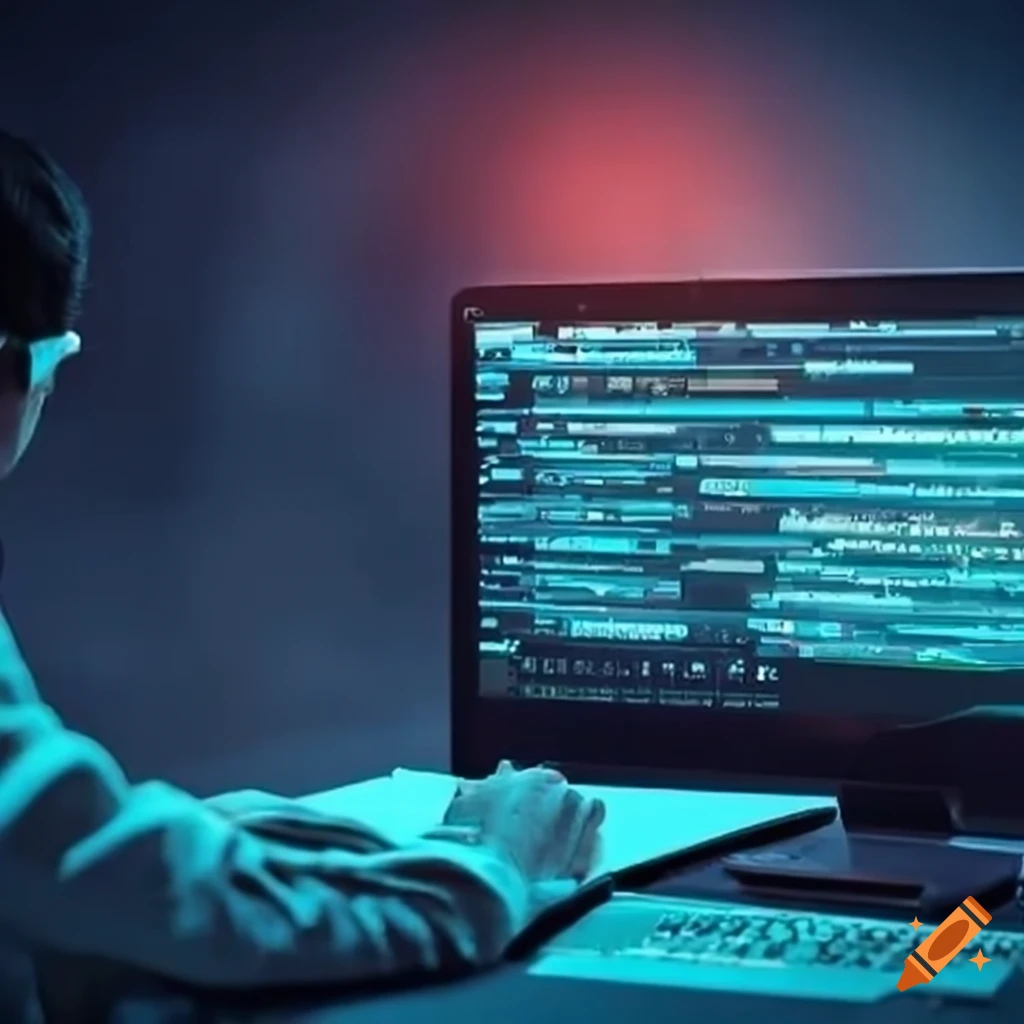 Software developer working late on a computer on Craiyon