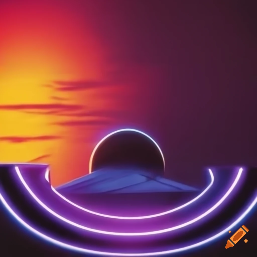 Retrowave logo with a sunset vibe reminiscent of the 1980s like the ...