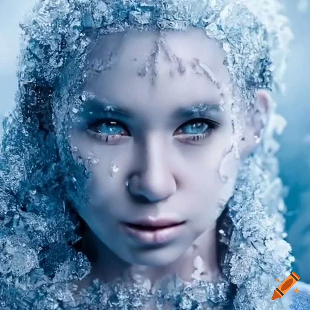 Powerful warrior princess with ice crystals in a winter wonderland on ...