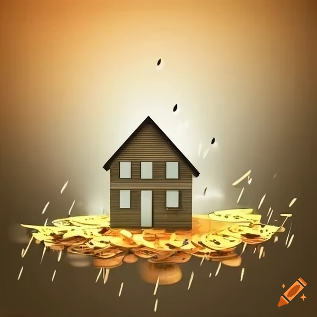 Modern house with money falling like rain on Craiyon