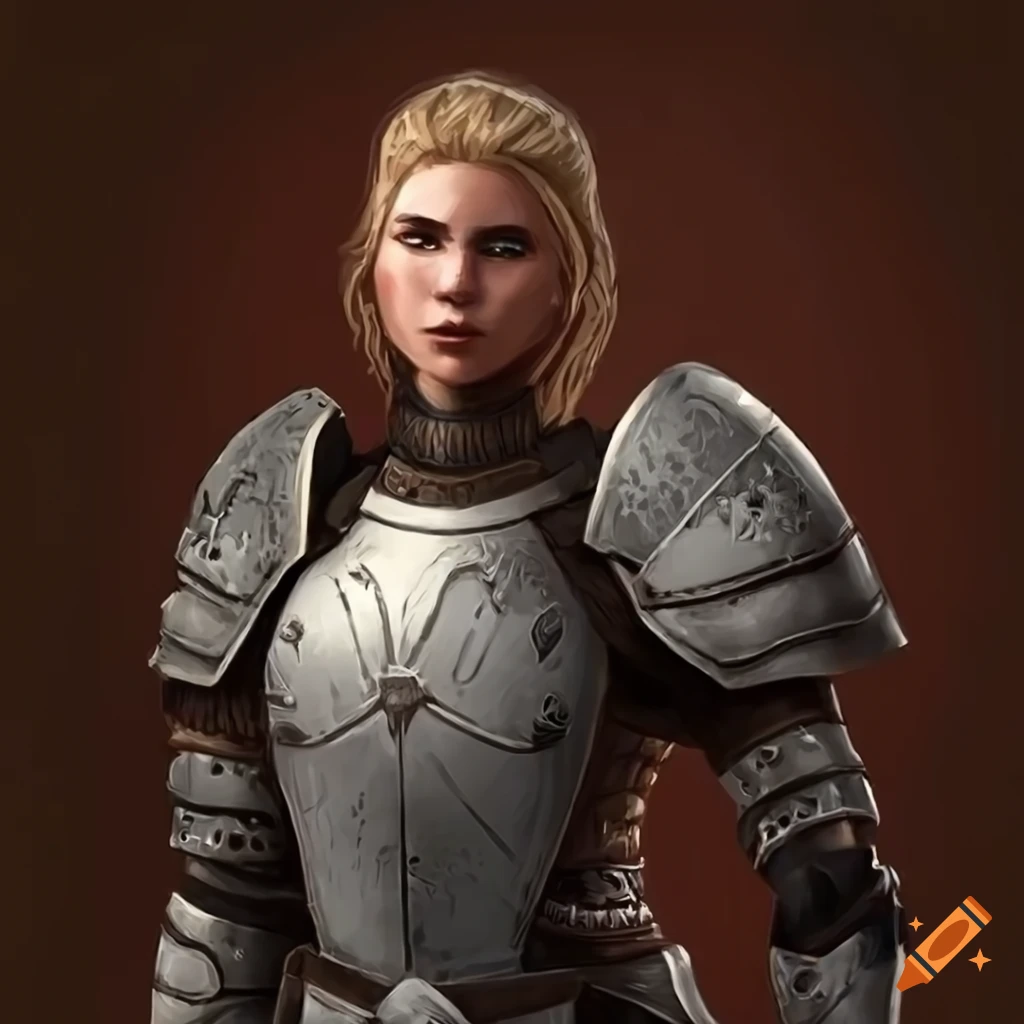 Strong-willed Paladin with a long braid and leather armor holding a ...