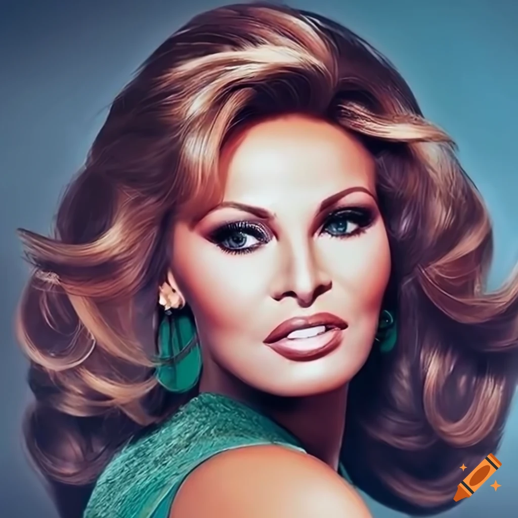 Portrait of Raquel Welch with closed eyes and symmetrical features on ...