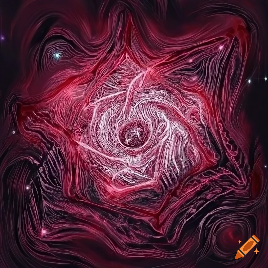 Surreal cosmic spider with intricate details against a crimson nebula ...