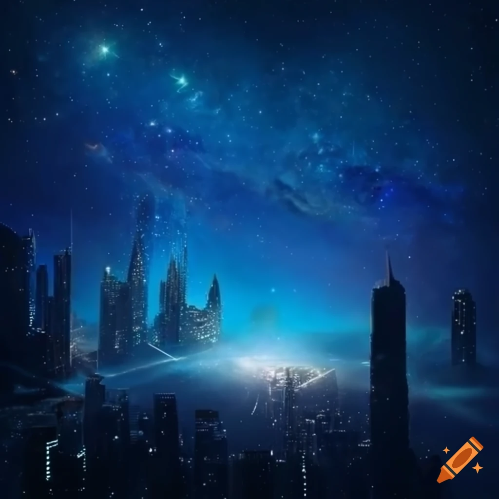 High angle view of a cosmic city with circuitry on Craiyon