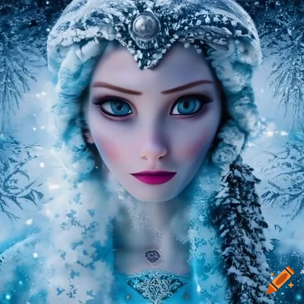 Frozen face of a powerful warrior princess in a winter wonderland on ...