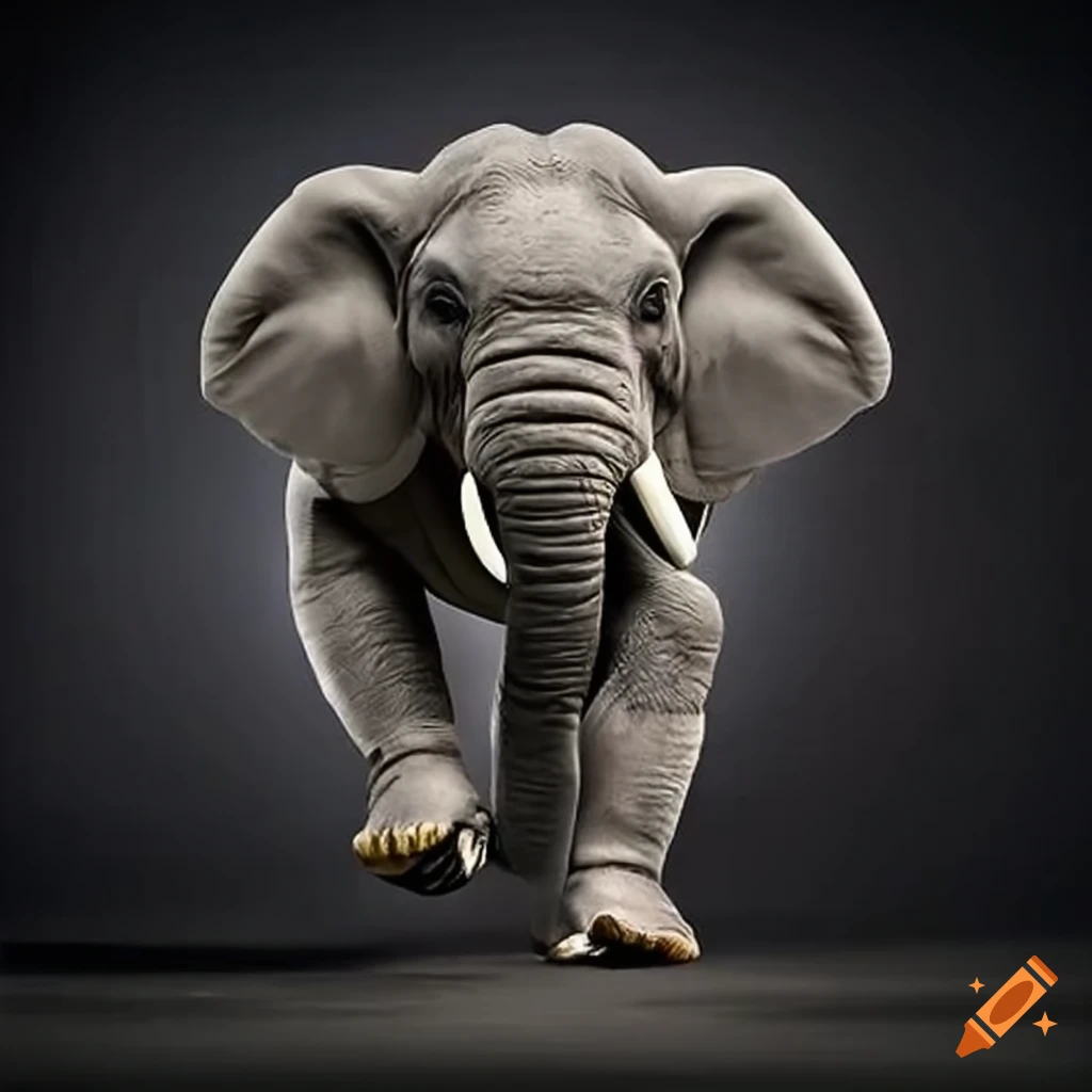 Elephant muscle mascot playing soccer on Craiyon