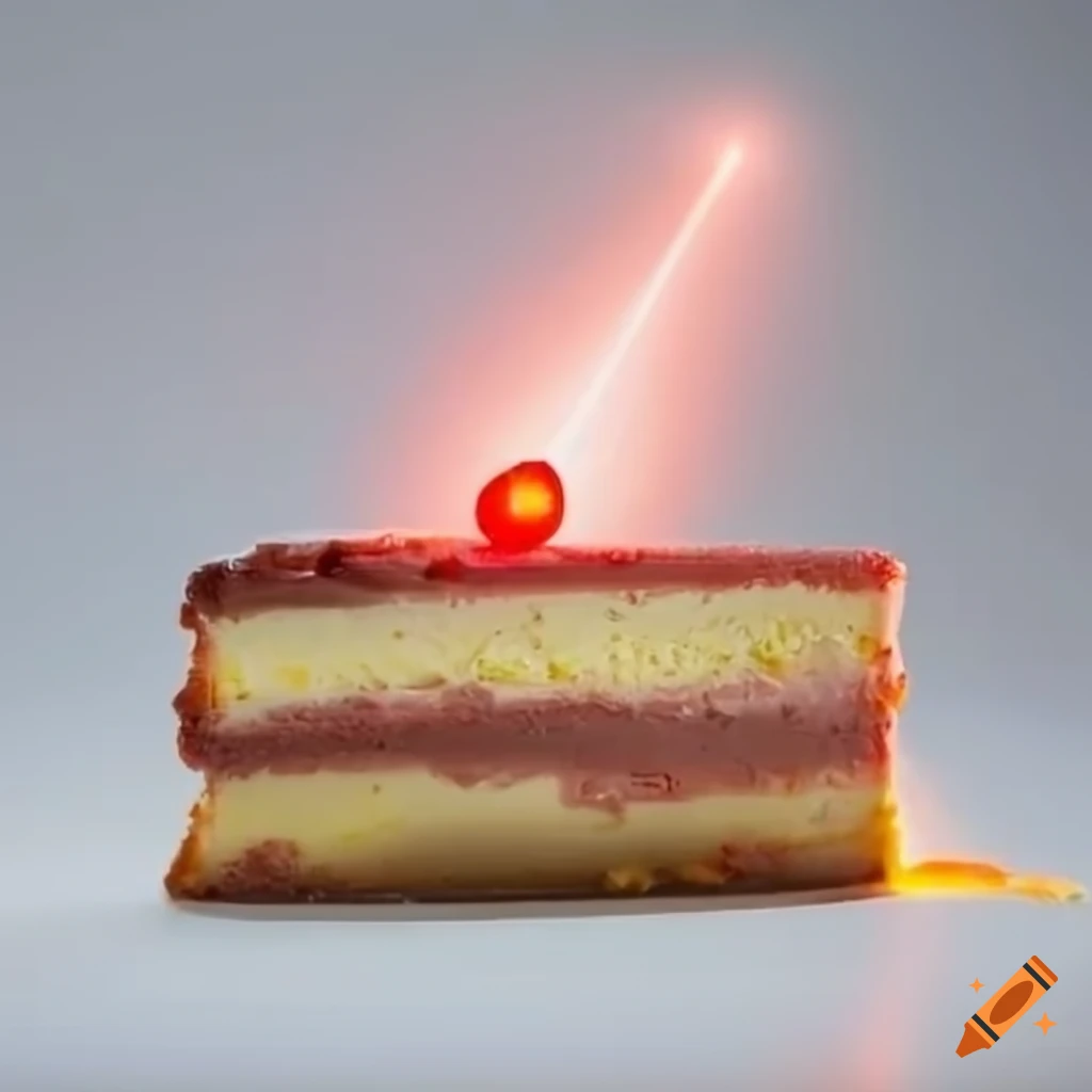 Laser hitting a piece of cake on white background on Craiyon