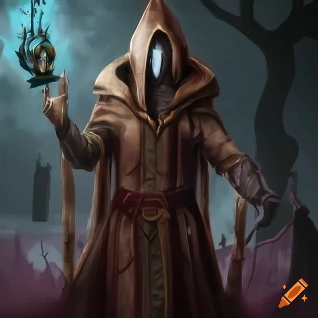 Android in fantasy mage robe and mask on Craiyon