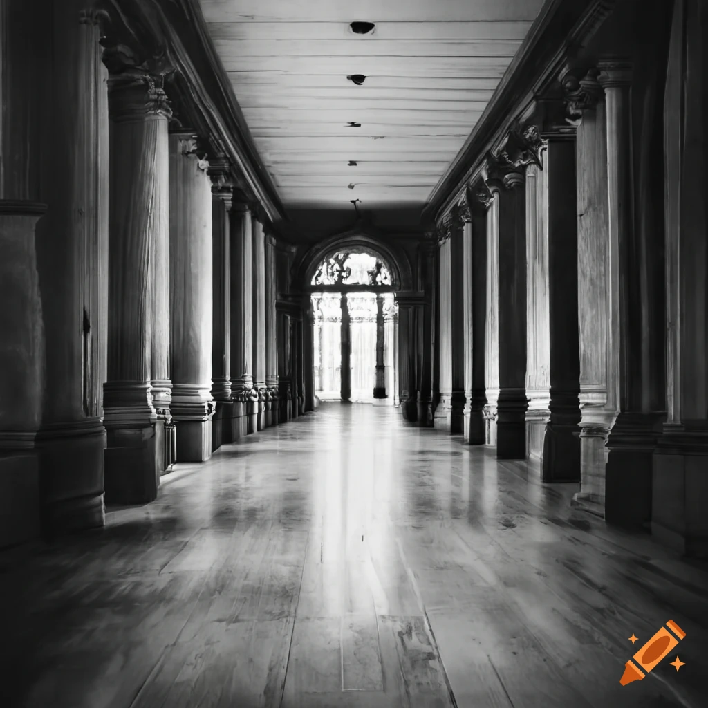 Dark columns hallway on Craiyon