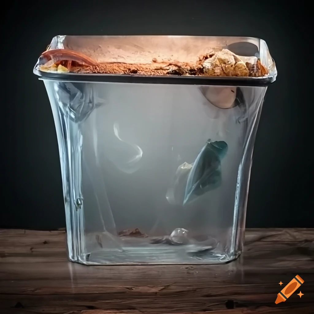 Overflowing transparent trash bin with food scraps and rotten garbage ...