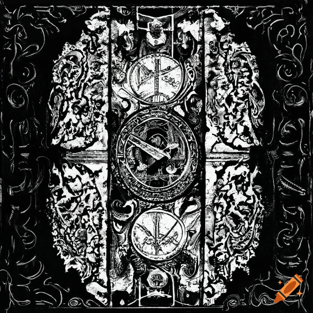 Surreal occult poster with intertwined symbols and intricate designs on ...