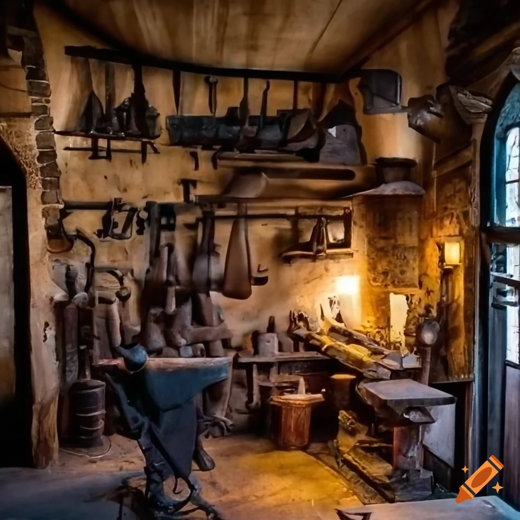 Fancy blacksmith shop interior on Craiyon