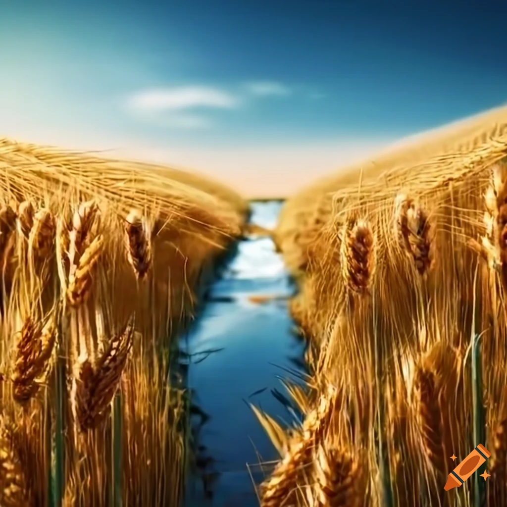 Wheat field with a stream flowing through it on Craiyon