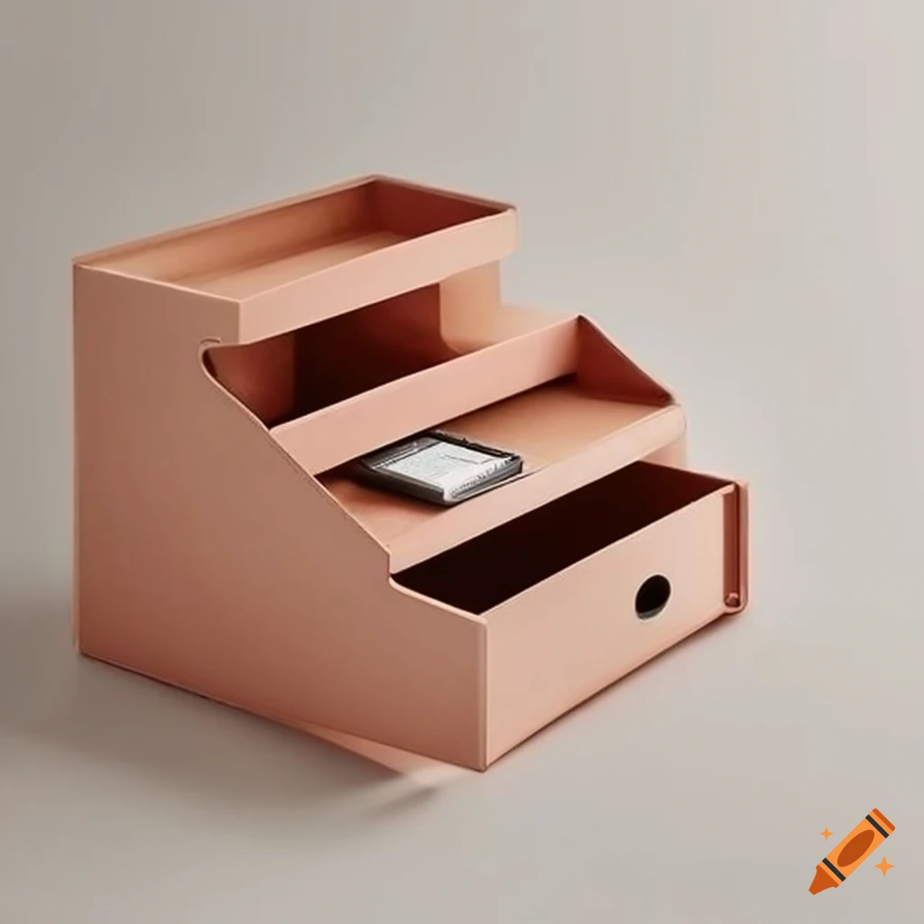 Desk storage with multiple compartments in a minimalist design on Craiyon