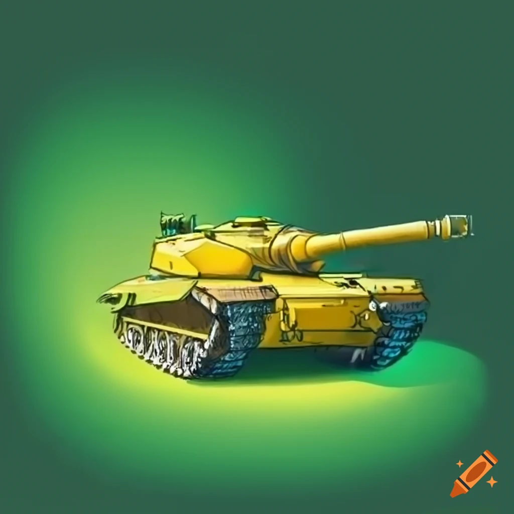Drawing of a yellow tank on a green background on Craiyon