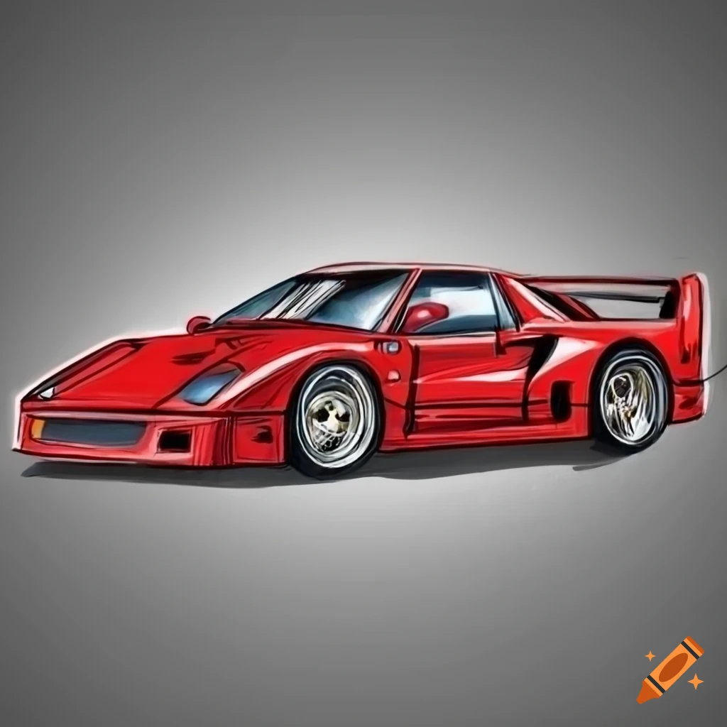 Red ferrari f40 racing car on white background on Craiyon
