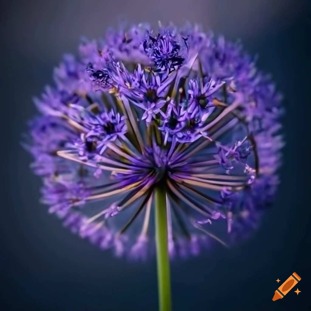 Intricately painted azure allium flower blooming under moonlight on Craiyon