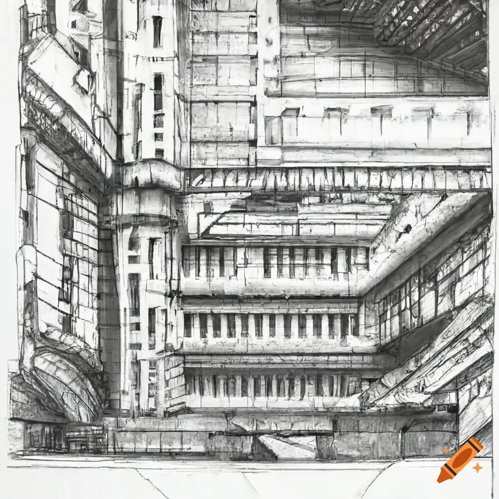 Brutalist concrete megastructure giant hall art on Craiyon