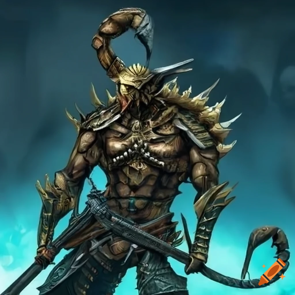 Intricately detailed scorpion warrior prepared for epic battle on Craiyon