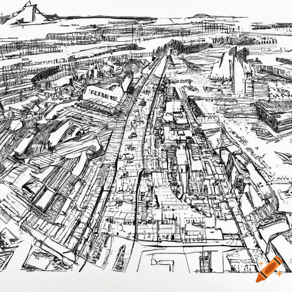 Black and white technical drawing illustrating landscape architecture ...