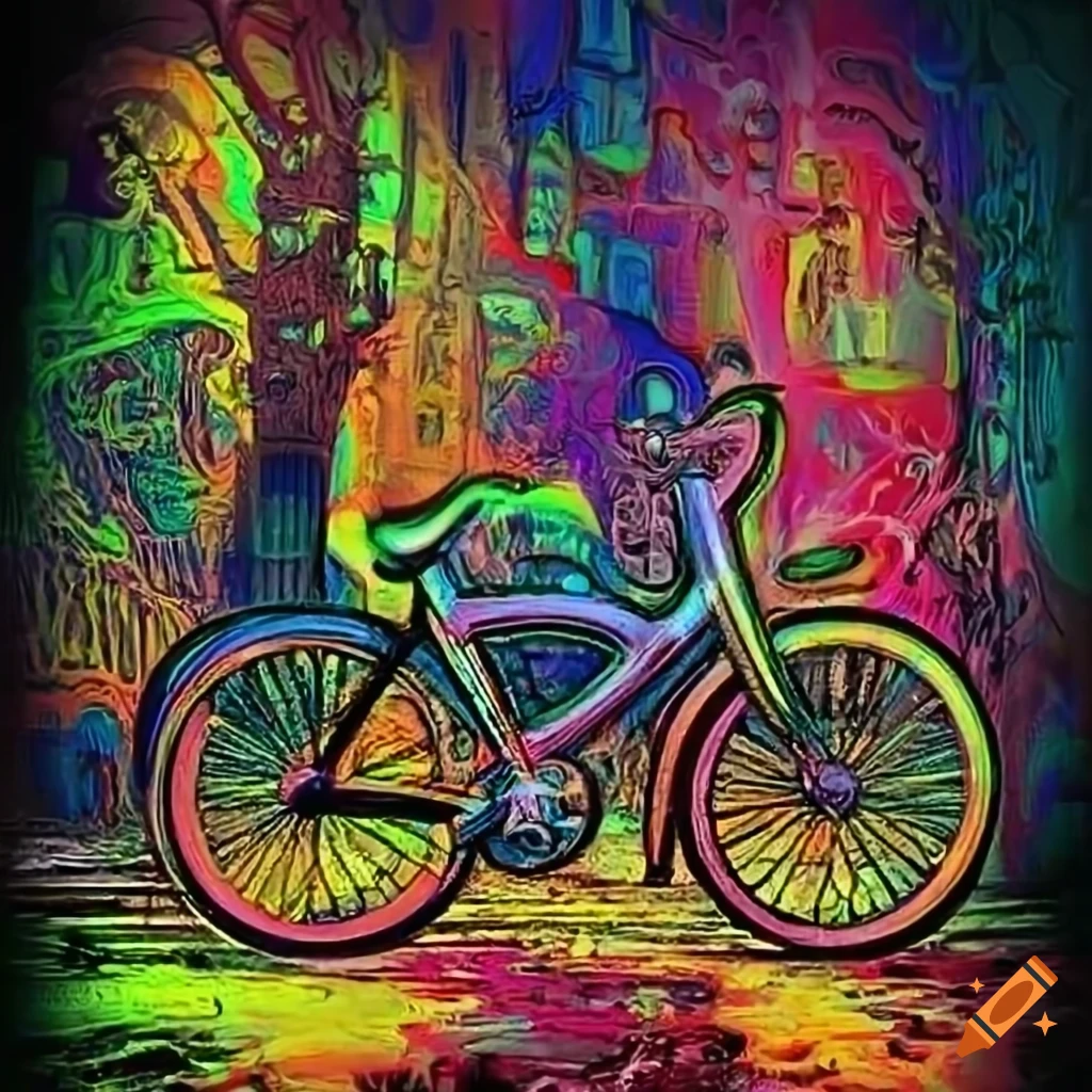 Bicycle day psychedelic art on Craiyon