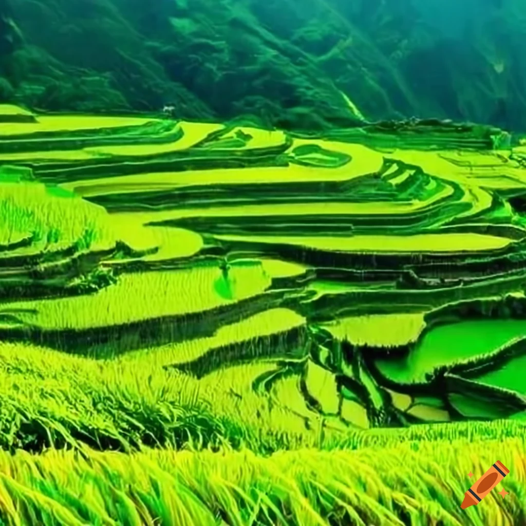 Green abstract vietnamese rice field terraces on Craiyon