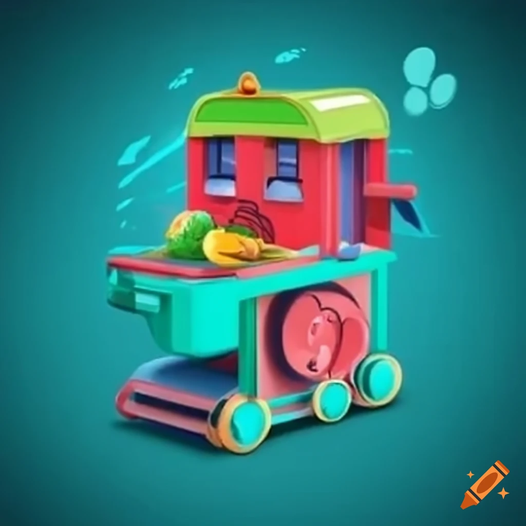 Cartoon train carrying lunch boxes on Craiyon