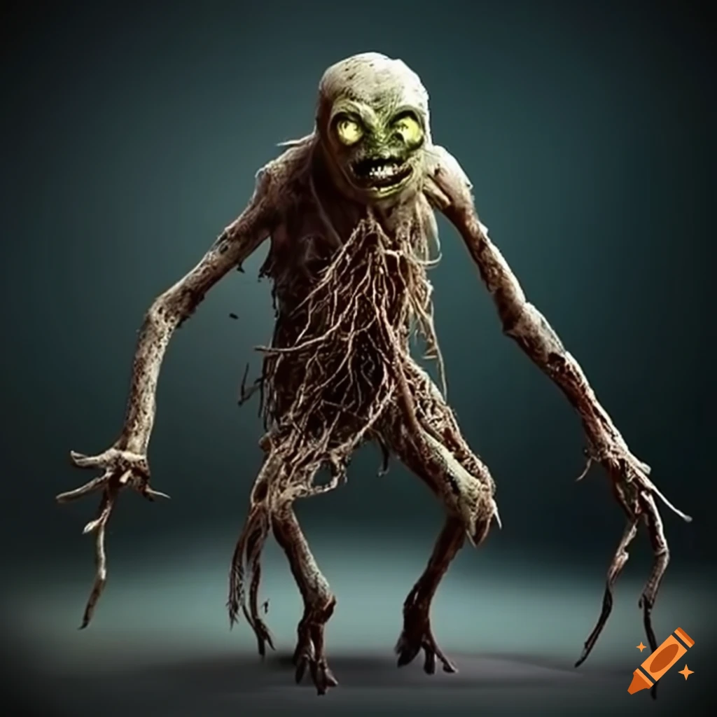 Twig and branch zombie creature walking in full body view on Craiyon