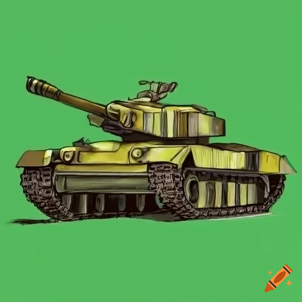 Drawing of a yellow tank on a green background in zoom on Craiyon