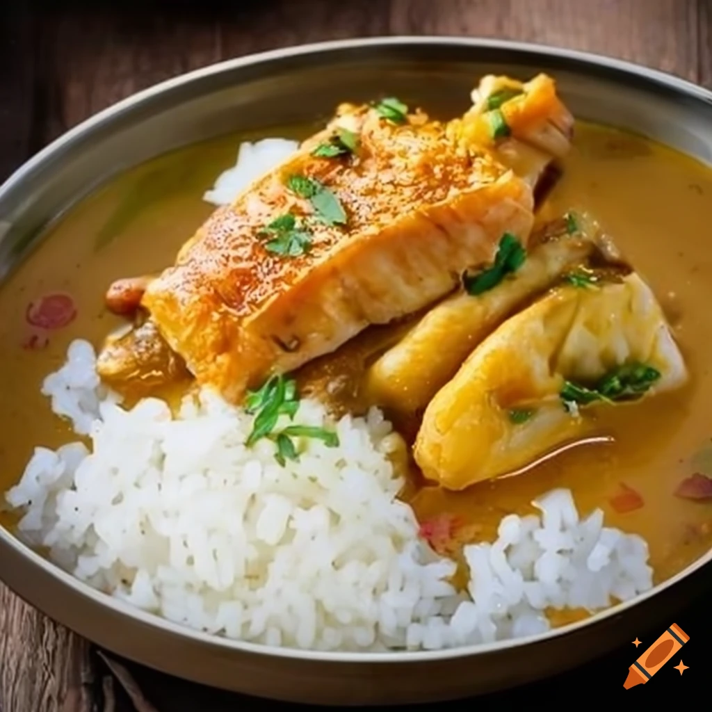 Curry-coco cod with white rice dish on Craiyon