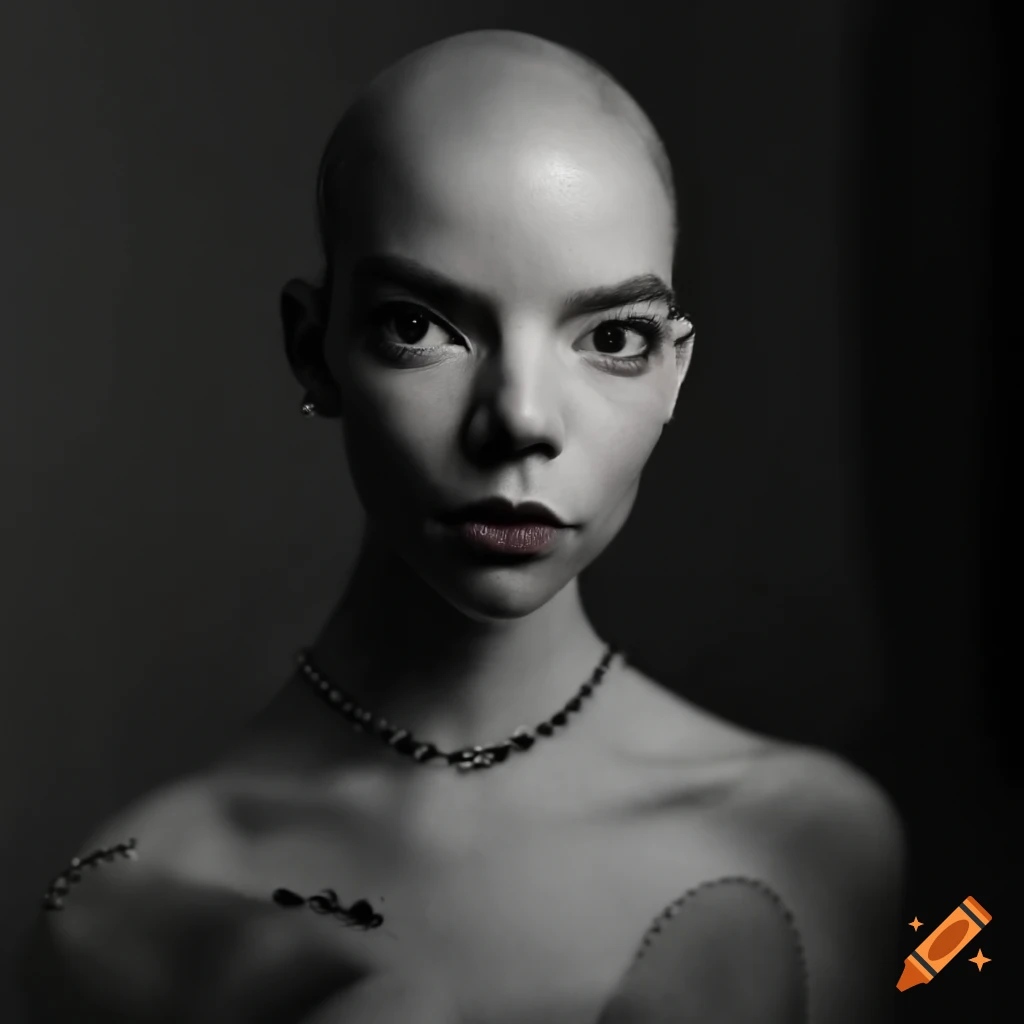 Anya taylor joy with a bald hairstyle on Craiyon
