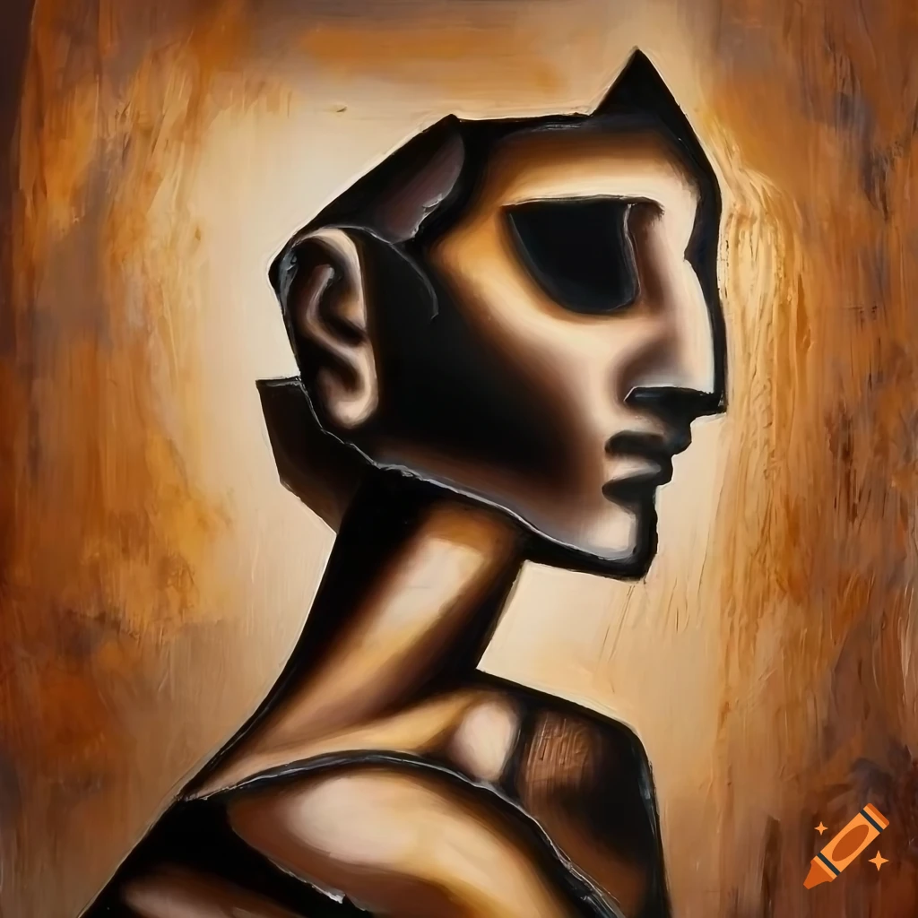 Textured Cubism painting in brown, beige, and black colors with bold ...