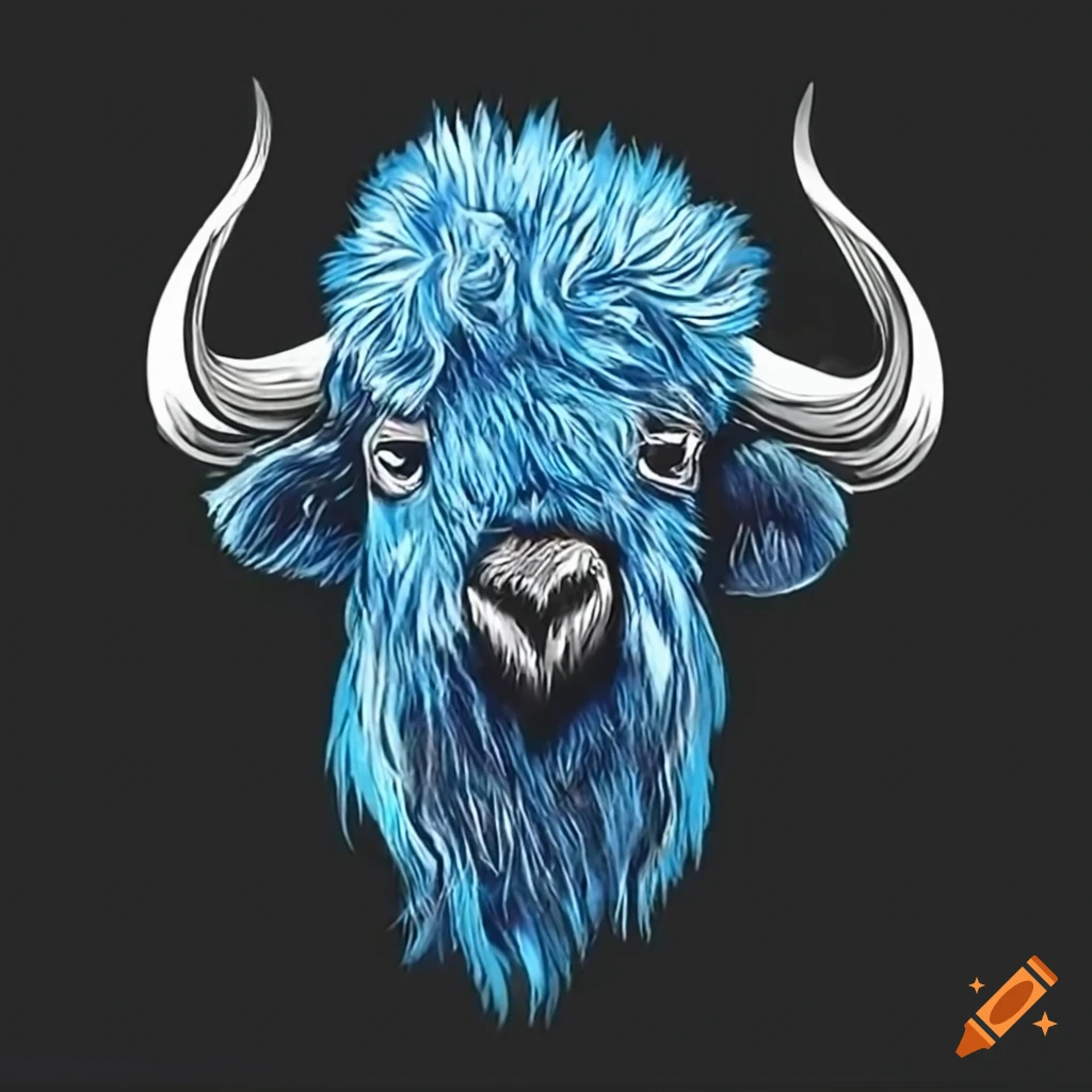 American bison with blue fur and hair celebrating in a party hat on Craiyon